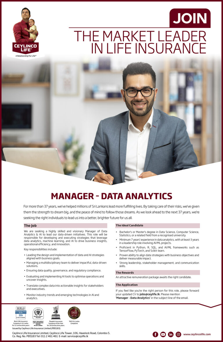 Manager - Data Analytics - Life Insurance Sri Lanka | Ceylinco Life